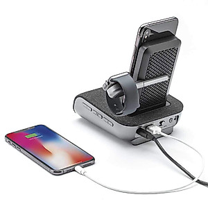 iHome TIMEBASE PRO+ Triple Charging Alarm Clock | Qi-Certified Wireless Charging, Apple Watch Charger, Bluetooth Speaker, with iPhone 12 mini adapter, USB Charging and Battery Backup (Model iWBTW200B)
