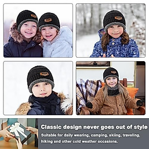 3 Pcs Boys Girls Winter Beanie Hat Scarf Gloves Set Thick Knitted Warm Toddler Winter Hat Mittens Neck Warmer for Kids Black