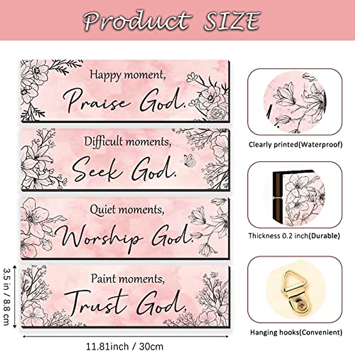 ZINYAZHE 4 Pieces Pink Wall Decor for Girls Floral Wooden Wall Hanging Wall Art Teen Women Bedroom Decor with Inspirational Quote Inspirational Wall Decors Teacher Assistant Secretaries(Pink)