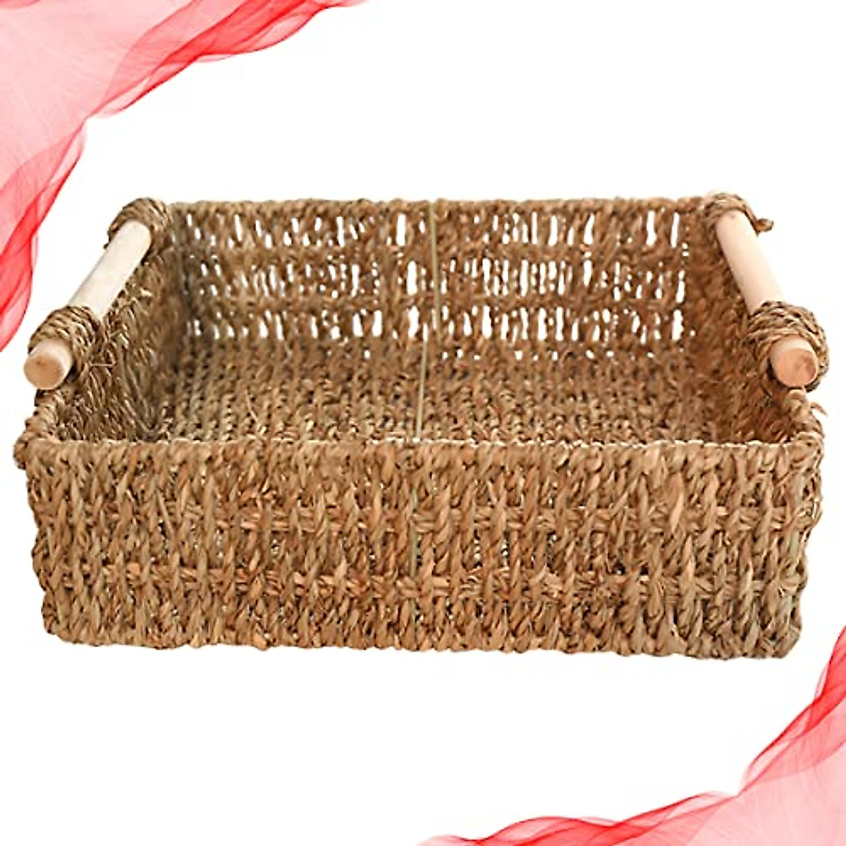 Hand- Bedroom Water Basket or Wooden Bins Key Paper Laundry Handmade Cm Woven Straw Makeup Pot Bread Handle, Retro Xxcm Wood Towels S Seagrass Toilet Cosmetics .x.x.