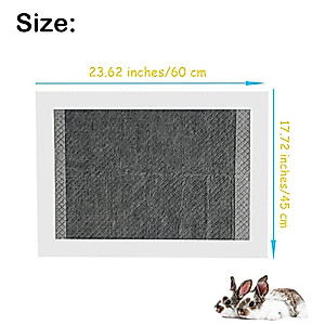 MUYG Disposable Rabbit Pee Pads,50PCS 17.7"x23.6" Pet Pees Pad,Cage Black Carbon Liner,Super Absorbent Leak Proof Cushion Reduce Odor Bunny Training Accessories for Kitten Puppy Hamster Hedgehog(Gray)