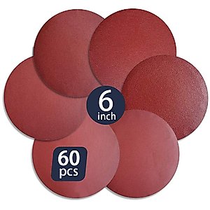 60 PCS 6-Inch Assorted PSA Aluminum Oxide Sanding Disc,NO-Hole Self Stick