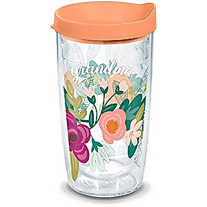 Tervis Mint Grandma Floral Insulated Plastic Tumbler with Wrap and OR9 Lid, 16oz, Clear