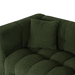 BSYEIO Modern Sofa Couch with Metal Legs Upholstered Tufted 3 Seater Couch with 2 Pillows Comfy Boucle Couch for Living Room, Bedroom, Office, 80 Inch Wide (Green-Teddy)