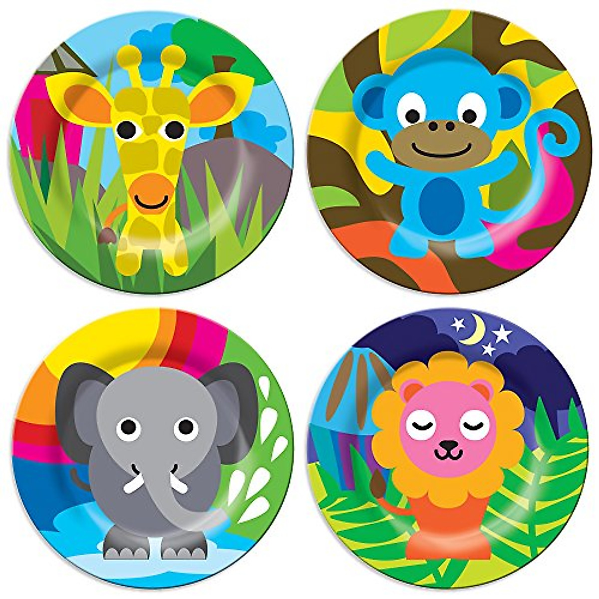 French Bull 4pc Toddler Kids Feeding Melamine Tableware Flatware BPA Free Dishwasher Safe, Durable Plate, Cup, Bowl, Divided Tray Dinnerware Set, 4 Count (Pack of 1), Jungle