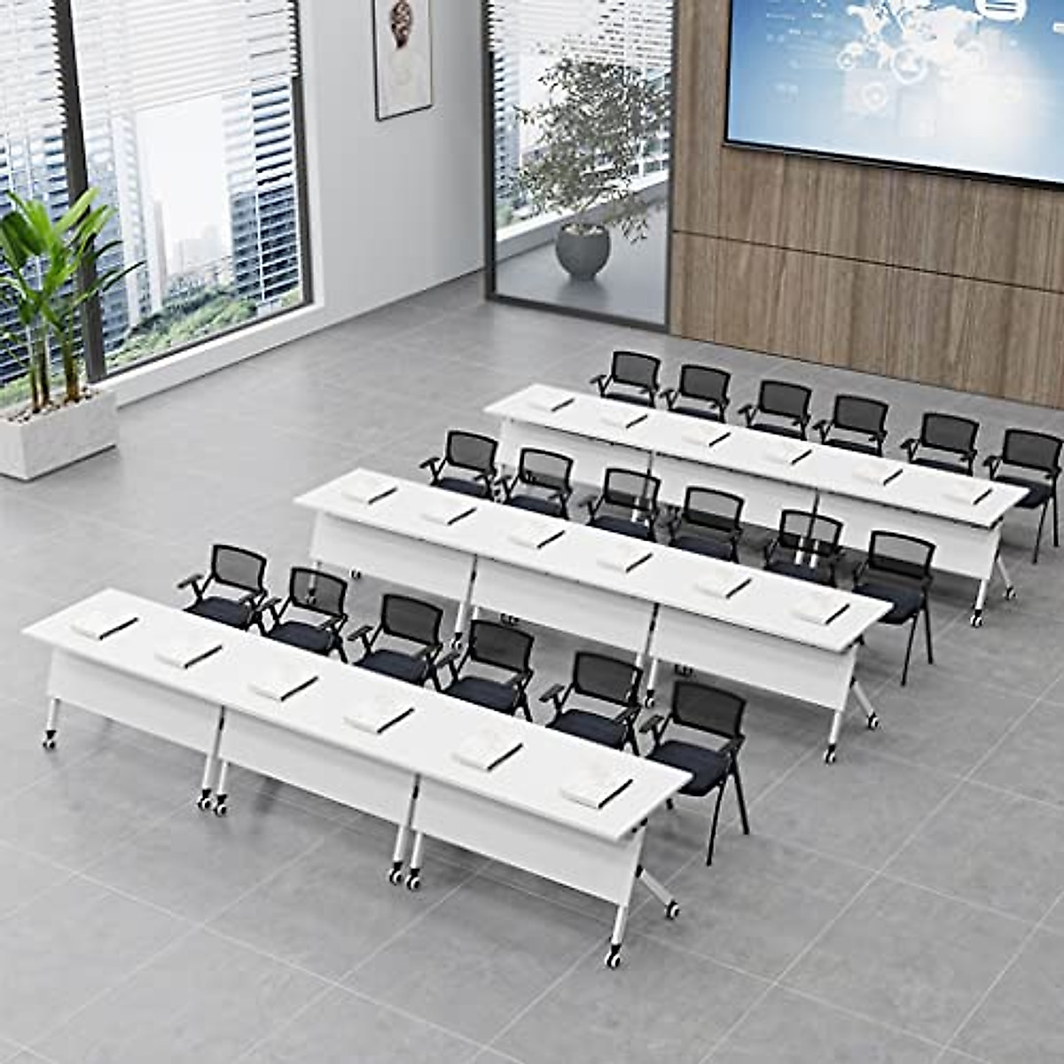 GUINJO Flip Top Mobile Training Table with Modesty and Lockable Wheels, Foldable Meeting Table for Conference Rooms,Training Rooms,Media Centers,Classrooms (Color : White, Size : 120 * 40 * 75cm)