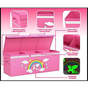 RUTIFUN Extra Large Kids Toy Storage Organizer, Collapsible Toy Baskets Storage, Large Toy Chest Basket with Lid, Unicorn Baby Toy Bins for Girls, Toy Box for Boys, w/Glow-in-the-Dark Stickers, Pink