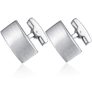 HONEY BEAR Rectangle Cufflinks for Mens Shirts Business Wedding Gift Brushed Silver