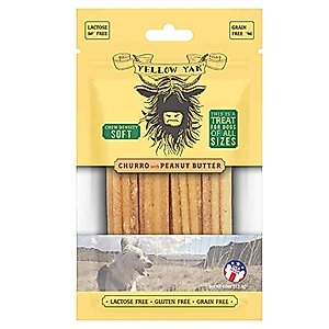 Yellow Yak Churro Chew | USA Made | Lactose - Soy - Grain - Gluten Free | for All Dogs | 4 Churro Chews | Real Cheese & Peanut Butter Flavor