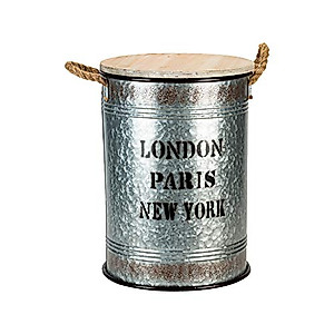 Organize It All Cobblestone Metal Storage Bin Décor, Set of 2 Multi Sized, with Wooden Lid and Handles, in Grey