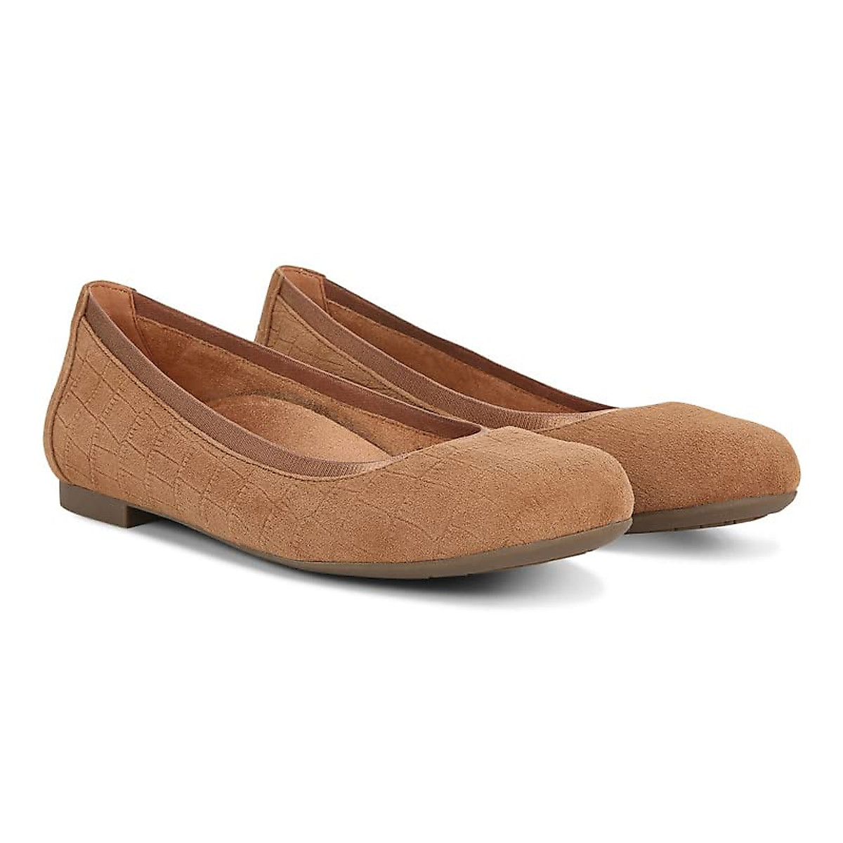 Vionic Women’s Ballet Flat Anita- Supportive Round Toe Dress Shoes That Include a Built-in Arch Support Insole 5-12 Tan Croc Suede 8.5 Medium