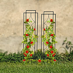 2 Pack Garden Trellis, for Climbing Plants Black Steel Potted Support Vines Metal Wire Plant Trellis for Climbing Vegetables Flower Patio Roses Cucumbers