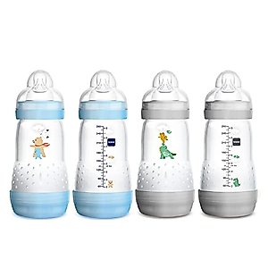 MAM Easy Start Anti-Colic Medium Flow Bottles 9 oz (4-Count), Gray and Blue
