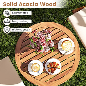 HAPPYGRILL 3 Pieces Acacia Wood Patio Bistro Set, Folding Outdoor Table and Chairs Set with Cushions, Outdoor Patio Furniture Set for Porch, Balcony, Deck, Garden, Backyard