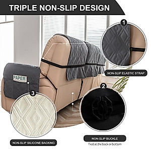 Genina Waterproof Couch Cover for Reclining Couch 3 Seat Recliner Sofa Covers, Non-Slip Recliner Couch Cover Furniture Protector with Elastic Straps for Pets, Dogs (Dark Gray, Recliner Sofa)