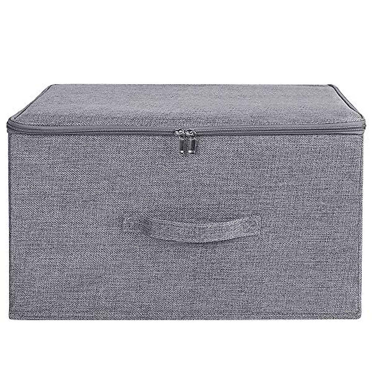 ANMINY 2PCS Storage Bins with Zipper Lid Handles Storage Boxes PP Plastic Board Foldable Lidded Cotton Linen Fabric Home Cubes Baskets Closet Clothes Organizer Containers - Gray, Large Size