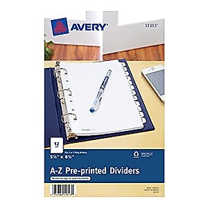 Avery 11313 Preprinted Tab Dividers, 12-Tab, 8 1/2 x 5 1/2