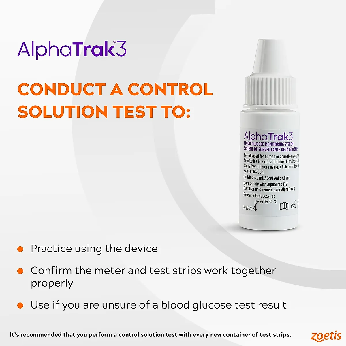 AlphaTrak 3 Control Solution for AT3 Blood Glucose Meter 2 Count 4mL Bottles