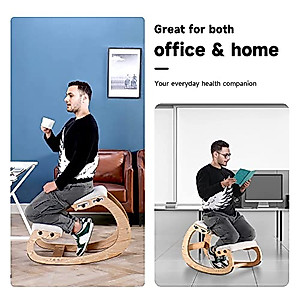 MallVitally Adjustable Kneeling Chair, Wooden Ergonomic Rocking Chair - Improve Your Posture with an Angled Seat for Home,Office(White Oak)