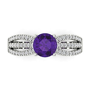 Clara Pucci 1.25 ct Round Cut Solitaire Genuine Natural Purple Amethyst Engagement Promise Anniversary Bridal Ring 18K White Gold 11