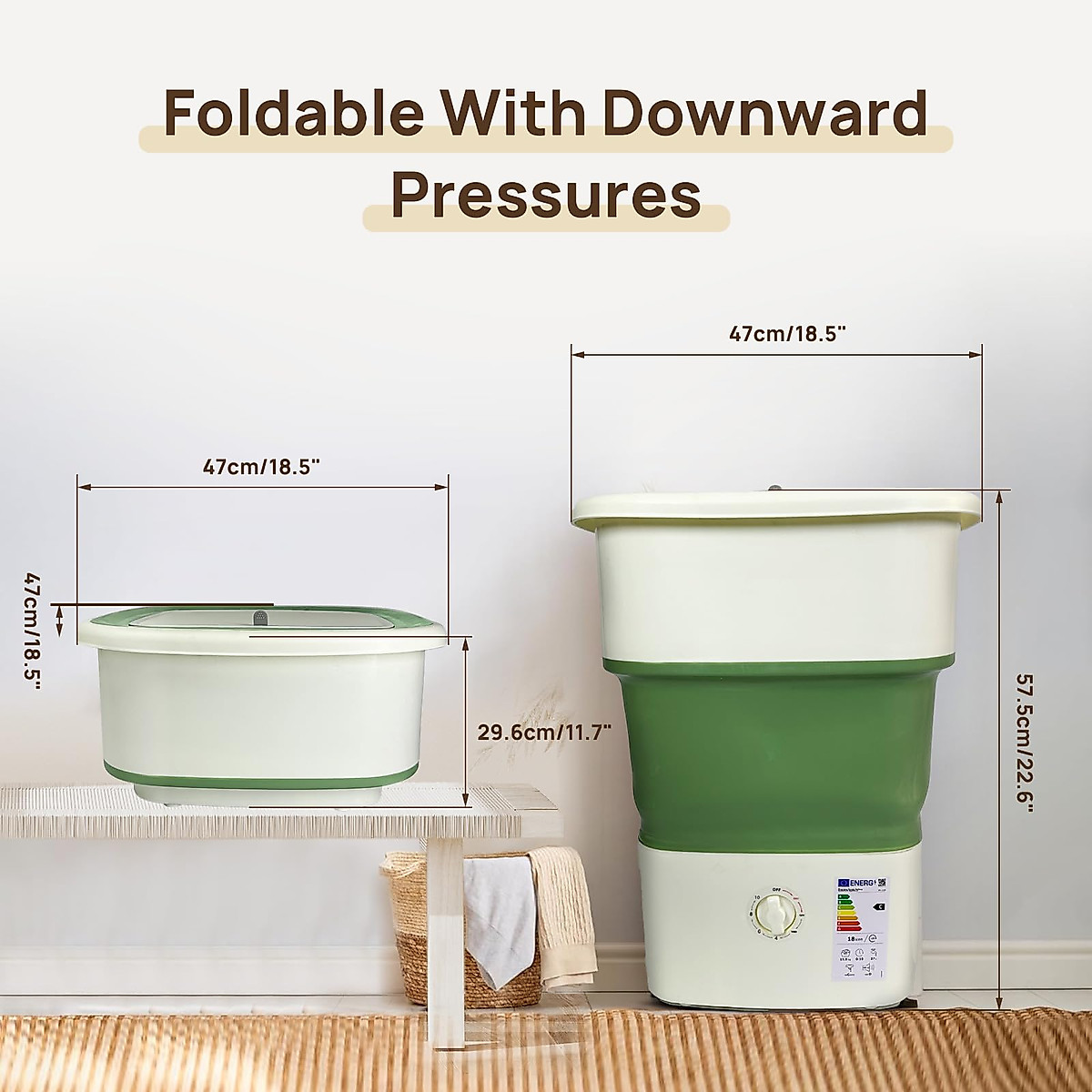 ZLDYPINK Portable Washing Machine 52L, 16lbs Large Capacity Collapse Washing Machine with Drain Basket, Purple Light Cleaning Foldable Washer for Adult Clothing, Dorms, Apartments, RVs