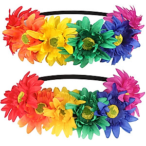 SunnyPro Sunflower Headband Flower Crown Hair Band - Pride Rainbow LGBT Accessories Floral Crowns for Women and Girls- 2 Pack