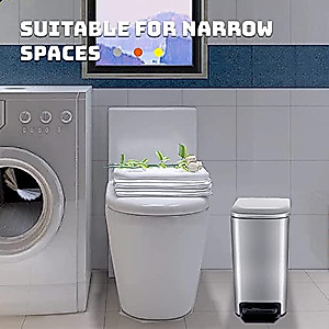 JACY&Co Small Bathroom Trash Can with Lid Soft Close, 6 Liter / 1.6 Gallon Stainless Steel Garbage Can with Removable Inner Wastebasket, Anti-Fingerprint Finish(Silver)