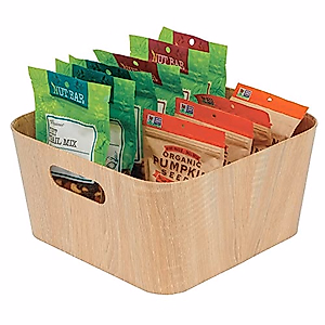 mDesign Wood Grain Paperboard Food Storage Container Bin Basket with Handles for Pantry - Organization Containers for Assorted Fruit, Vegetable, and Produce - 6 Pack - Natural/Tan