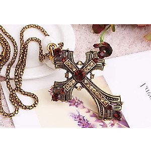 QTMY Vintage Celtic Rhinestone Diamond Cross Long Pendant Necklace for Women Jewelry,God We Trust(2)