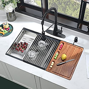 33 Black Undermount Kitchen Sink Workstation - iAnomla 33 x19 Inch Black Kitchen Sink Undermount Sink 16 Guage Stainless Steel Ledge Workstation 60/40 Double Bowl Kitchen Sink with Cutting Board