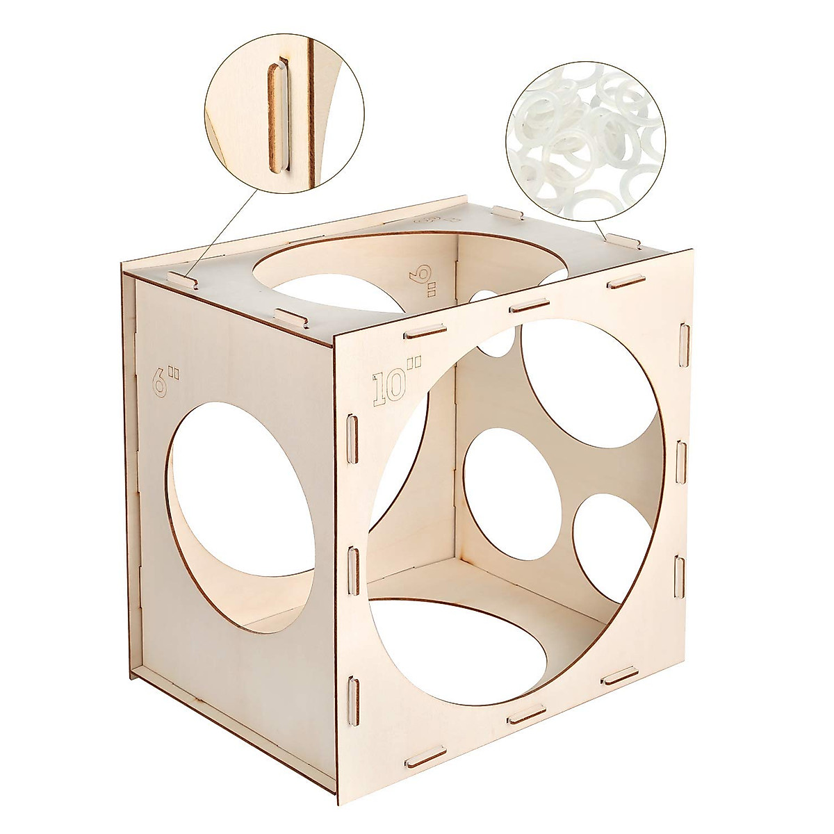 Aoibrloy Wood Balloon Sizer Box Cube, Balloon Size Measurement Tool for Creating Balloon Arches, Balloon Decoration and Balloon Column Stand (9 Holes)
