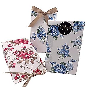 Floral Paper Bags Gift Bags Flower Party Favor Treat Bags Goody Bags Candy Bags with Stickers for Wedding Bridal Shower Anniversary Birthday Garden Party (16 Pcs)