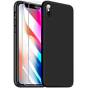 Dssairo [3 in 1 Designed for iPhone Xs Max Case, with 2 Pack Screen Protector, Slim Liquid Silicone Phone Case for iPhone 10 Xs Max 6.5 Inch, [Anti-Scratch] [Drop Protection] (Black)