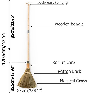 BMart Home Vietnamese Broom Long Handle, Indoor and Outdoor Broom to Sweep & Clean Floors, Sturdy Wooden Handle for Strength & Durability, Decoration Idea, Wedding Broom - 9.84'' Width, 47.44" Length