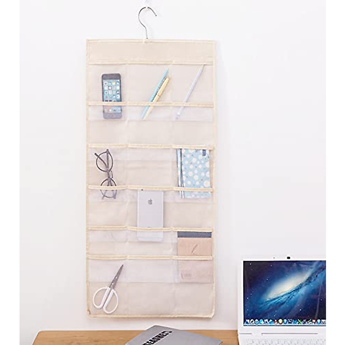 ST-BEST-P Bra and Underwear Hanging Storage Organizer Mesh Pockets Dual Sided Wall Shelves Space Saver Bag Sock Underpants Drawer Closet Clothes Rack (Beige:(5+10 Pockets))