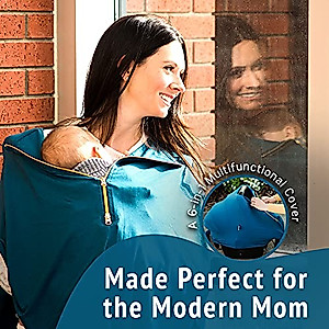 Baby Leaf Covers - Stretchy Multi Use Infant Car Seat and Stroller Canopy with Double Zipper, Breathable Nursing Poncho and Breastfeeding Scarf, Blue Sky