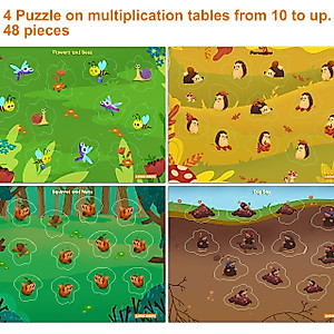 Logic Roots Math Puzzle for Kids - Multiplication Table 10-12 Practice, Fun STEM Toy for 7-8 Year Olds, 4 Foam Puzzles with 10 Pieces Each, Learning Gift for Kids, Homeschoolers, Grade 1 and Up