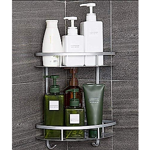 Hawsam No Drilling Bathroom Corner Shelves, Aluminum 2 Tier Shower Shelf Caddy Adhesive Storage Basket for Shampoo (Corner)
