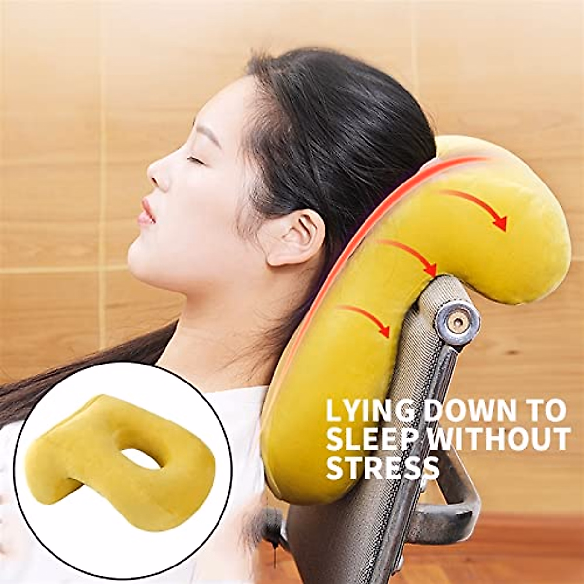 VENYAA Camping Pillow Neck Supporter Headrest PP Cotton Office Travel Portable with Arm Rest Home Seat Cushion School Airplane Nap Pillow (Color : Yellow)