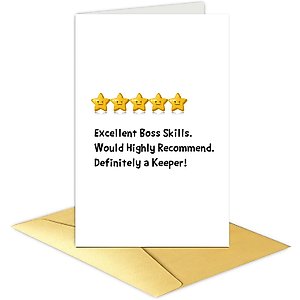 Chenive Funny Boss Day Card for Boss, Boss Birthday Card for Men Women, Appreciation Card from Staff Employee, Boss Gift, 5 Star Excellent Boss Skills Card