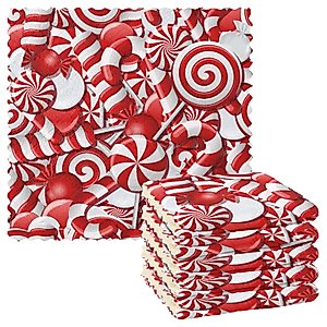VIGTRO 6 Pack Super Absorbent Kitchen Towels,Christmas Candy Canes Premium Dish Cloths Towels, Sugar Red Sweets Gift Washable Fast Drying Dish Rags Reusable Cleaning Cloth 11x11