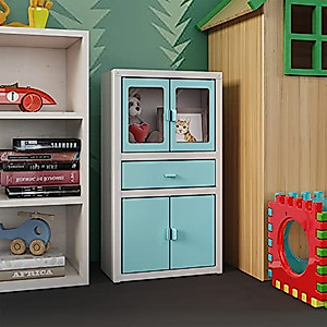 MIOCASA Mini Metal Locker Collectible Furniture Glass Door Display Cabinet for Classroom, School, Home, Pink, 14.25" Tall x 7.91" x 3.98"