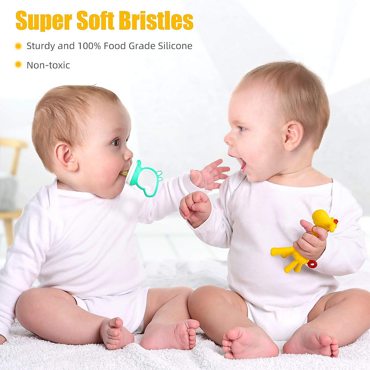 SHARE&CARE Baby Teething Toys for Girls and Natural Organic Fruit Feeder Pacifier/Baby Teether Chew Toys Fresh Food Feeder/ 1 Teethers and 1 Feeder with 3 Silicone Sacs (Yellow)