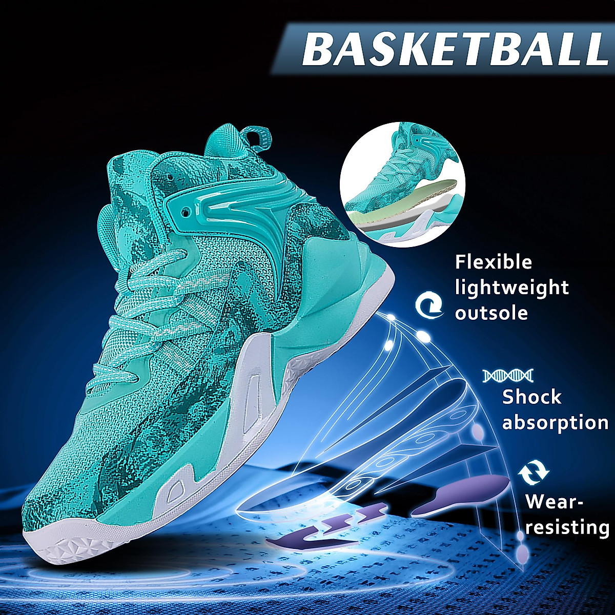 CJSPORX Men Women Basketball Shoes Breathable Non Slip Outdoor Fashion Sneakers Blue-3 Size 7