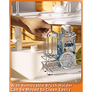 SWTYMIKI Sink Caddy Kitchen Sink Organizer, 304 Stainless Steel Sponge Caddy for Kitchen Sink with Removable Brush Holder Dish Sponge Holder with Drawer Drain Tray for Kitchen Tabletop, Silver