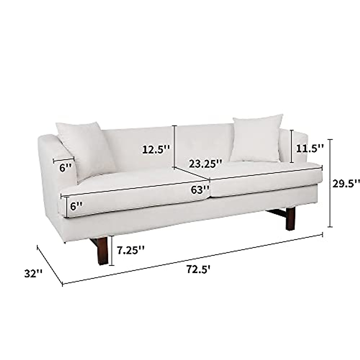 NOSGA Loveseat Sofa, 73'' Mid-Century Modern Sleeper Couch Recliner with Soft Cushion and 2 Pillows for Living Room Apartment Small Space Dorm, White