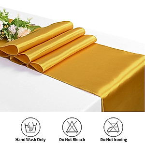 12 Pack Gold Satin Table Runner,12 x 108 inch Long Premium Smooth Table Runner for Wedding, Banquets, Birthday, Party, Graduation, Engagements, Table Runners fit Rectangle and Round Table