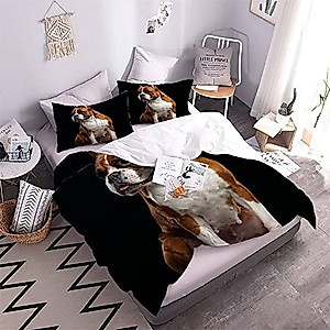 Quilt Cover Twin Size German Boxer Dog 3D Bedding Sets Animal, Dog Duvet Cover Breathable Hypoallergenic Stain Wrinkle Resistant Microfiber with Zipper Closure,beding Set with 2 Pillowcase