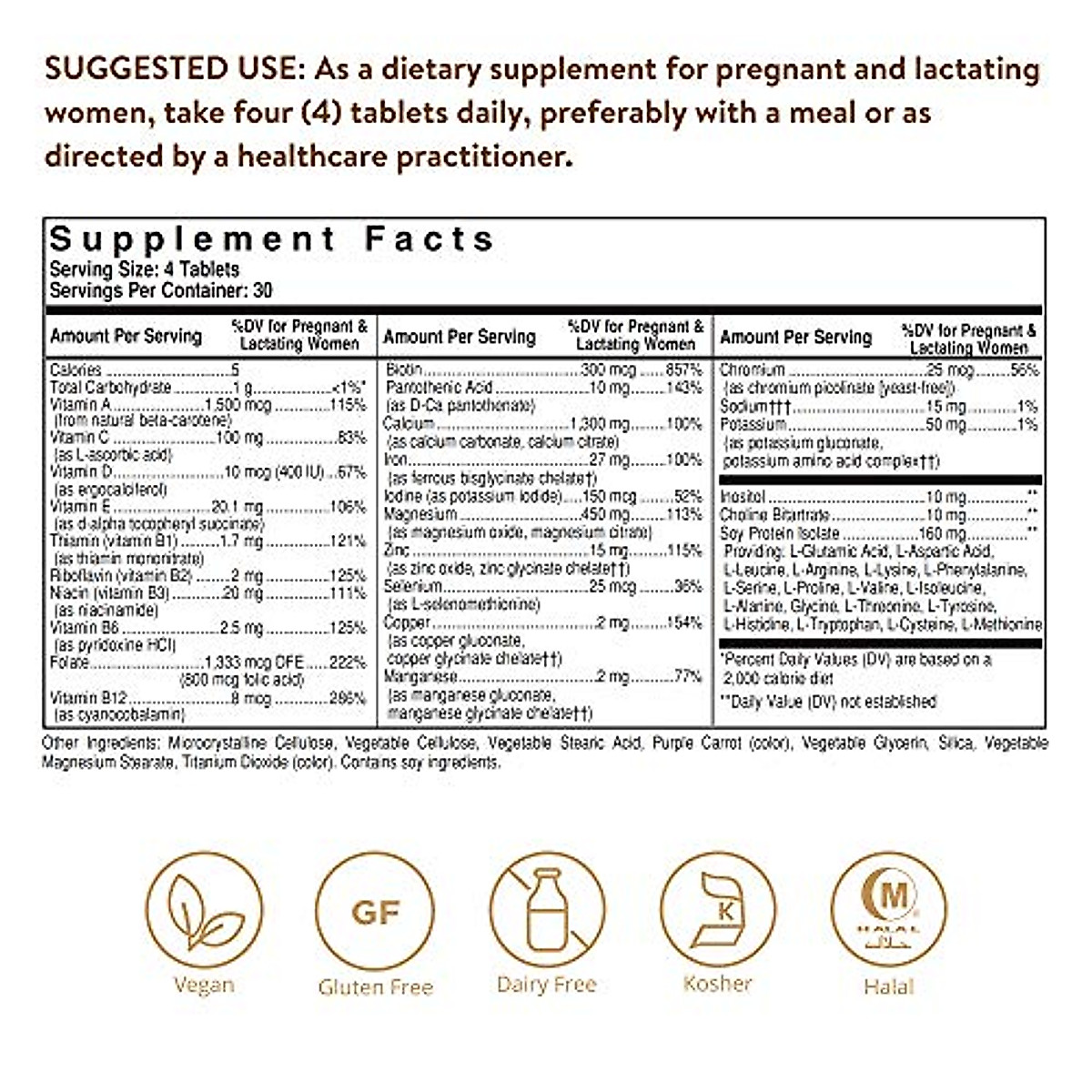 Solgar Prenatal Nutrients, 120 Tablets - Multivitamin & Mineral Formula for Pregnant & Lactating Women - Contains Zinc, Calcium Iron, Folic Acid, Vitamins C & E - Vegan, Gluten Free - 30 Servings