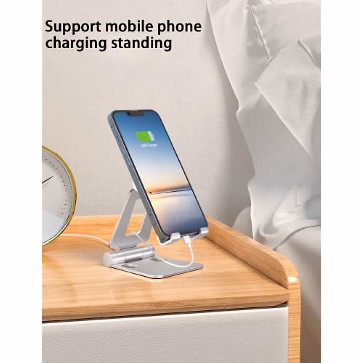 xwyebo Dual Folding Cell Phone StandPortable Aluminum Phone Holder,Adjustable Phone Dock Cradle Compatible, Fully Adjustable Foldable Desktop Phone Holder with iPhone 14/13/12/11 Pro Max(Silver)
